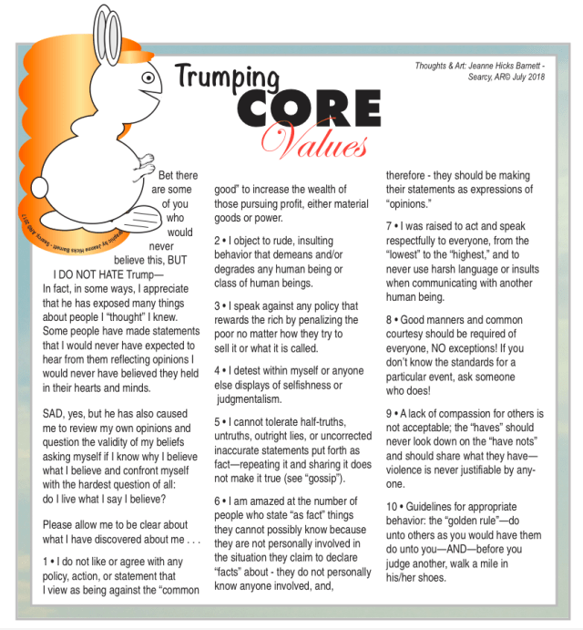 My Core Values in this Trump time | Jeanne H Barnett's Blog